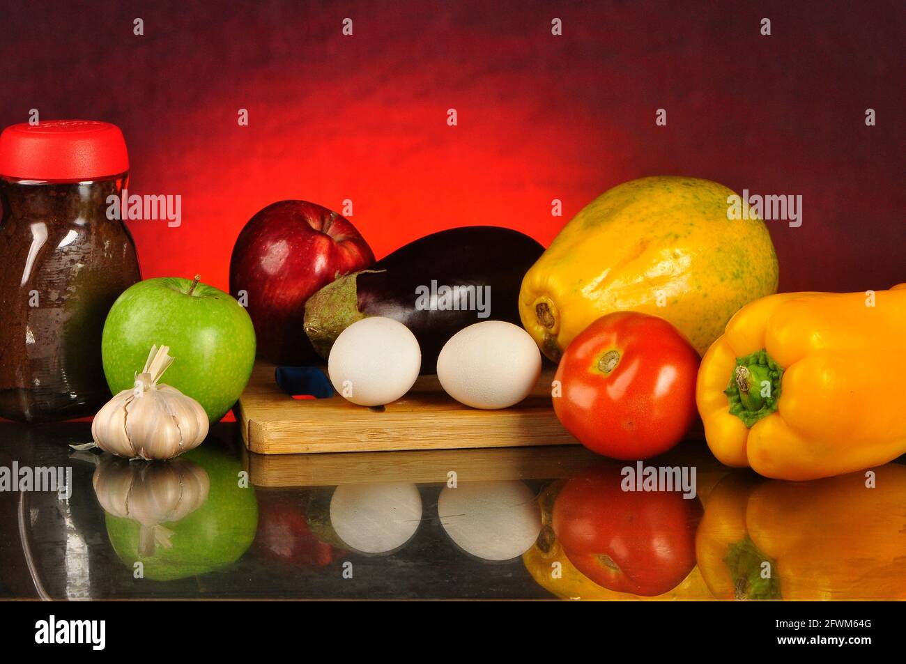 Vegetables and fruits on the kitchen table Stock Photo - Alamy