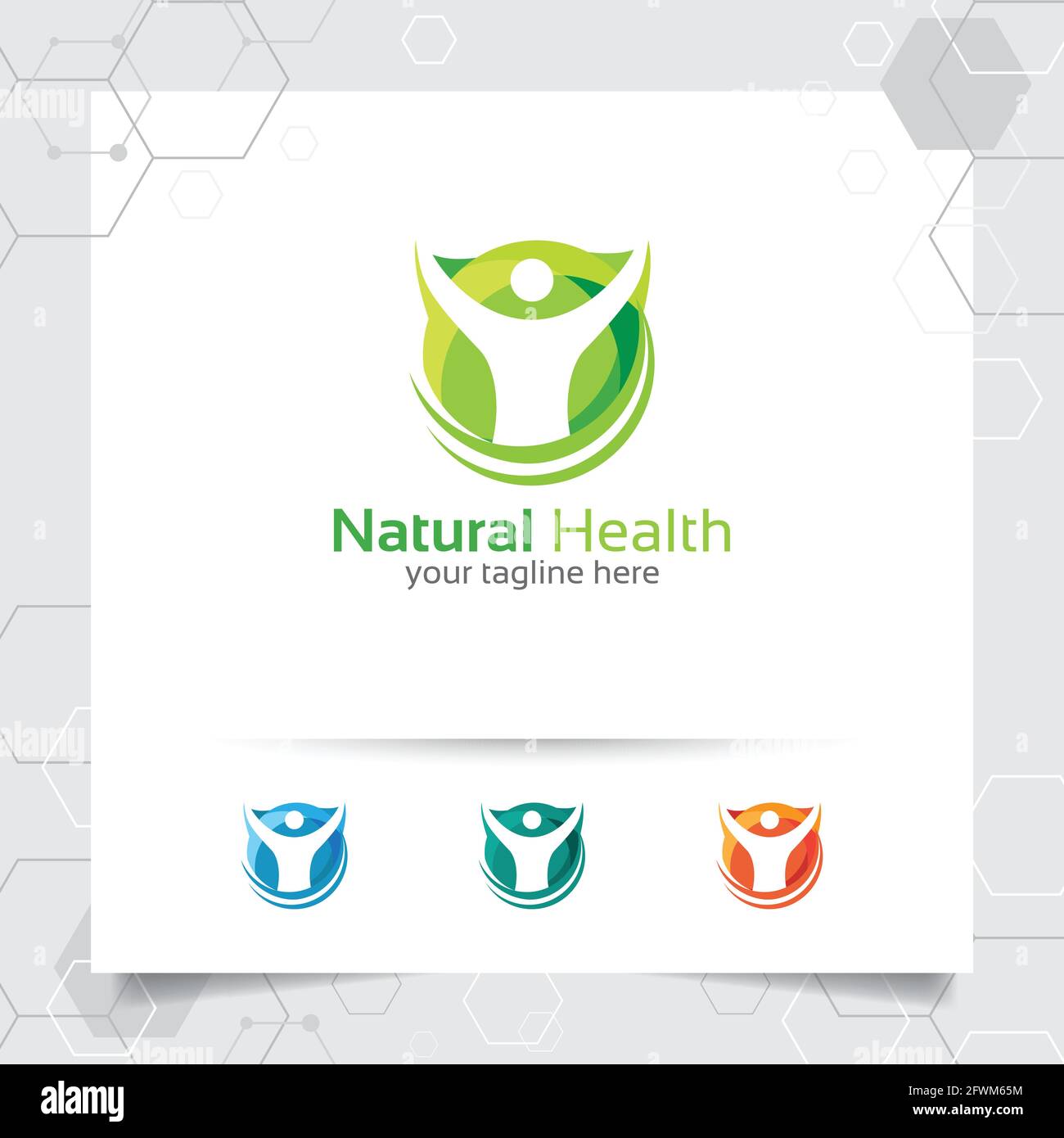 Natural health logo design vector with people and green ecology concept ...