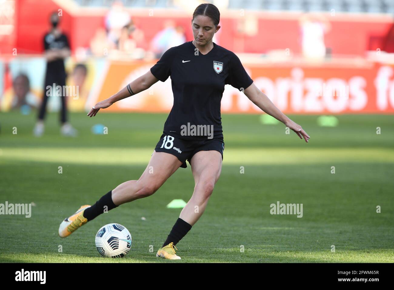 Chicago Red Stars midfielder Ella Stevens (18) warms up before a NWSL ...