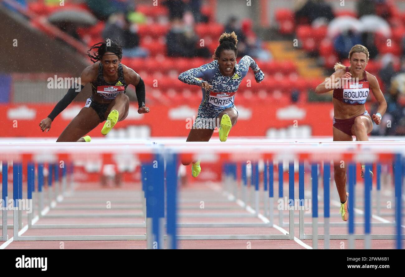 Great Britain's Cindy Sember (left) winning the Women's 100m Hurdles at ...