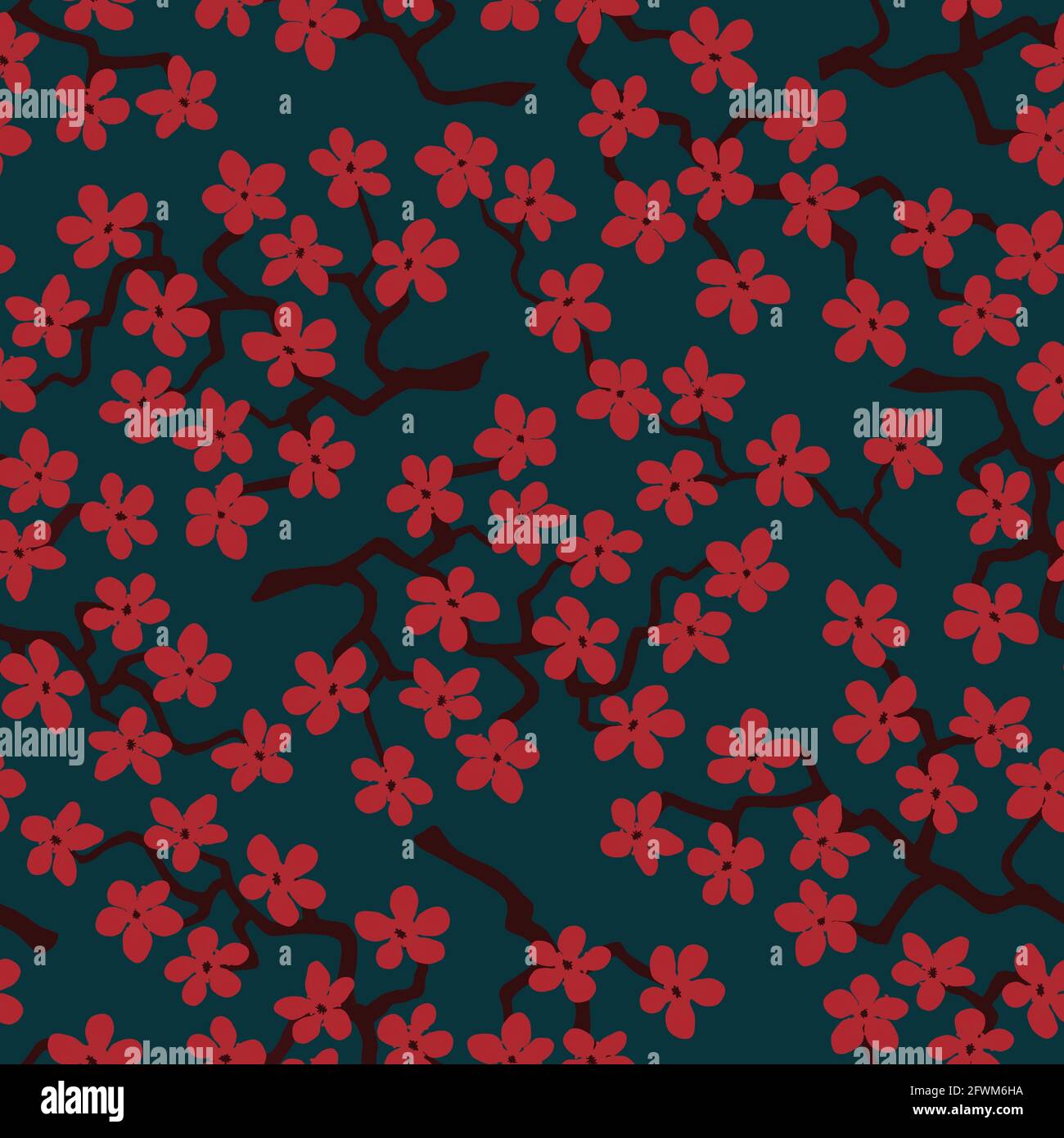 Seamless pattern with blossoming Japanese cherry sakura branches for ...