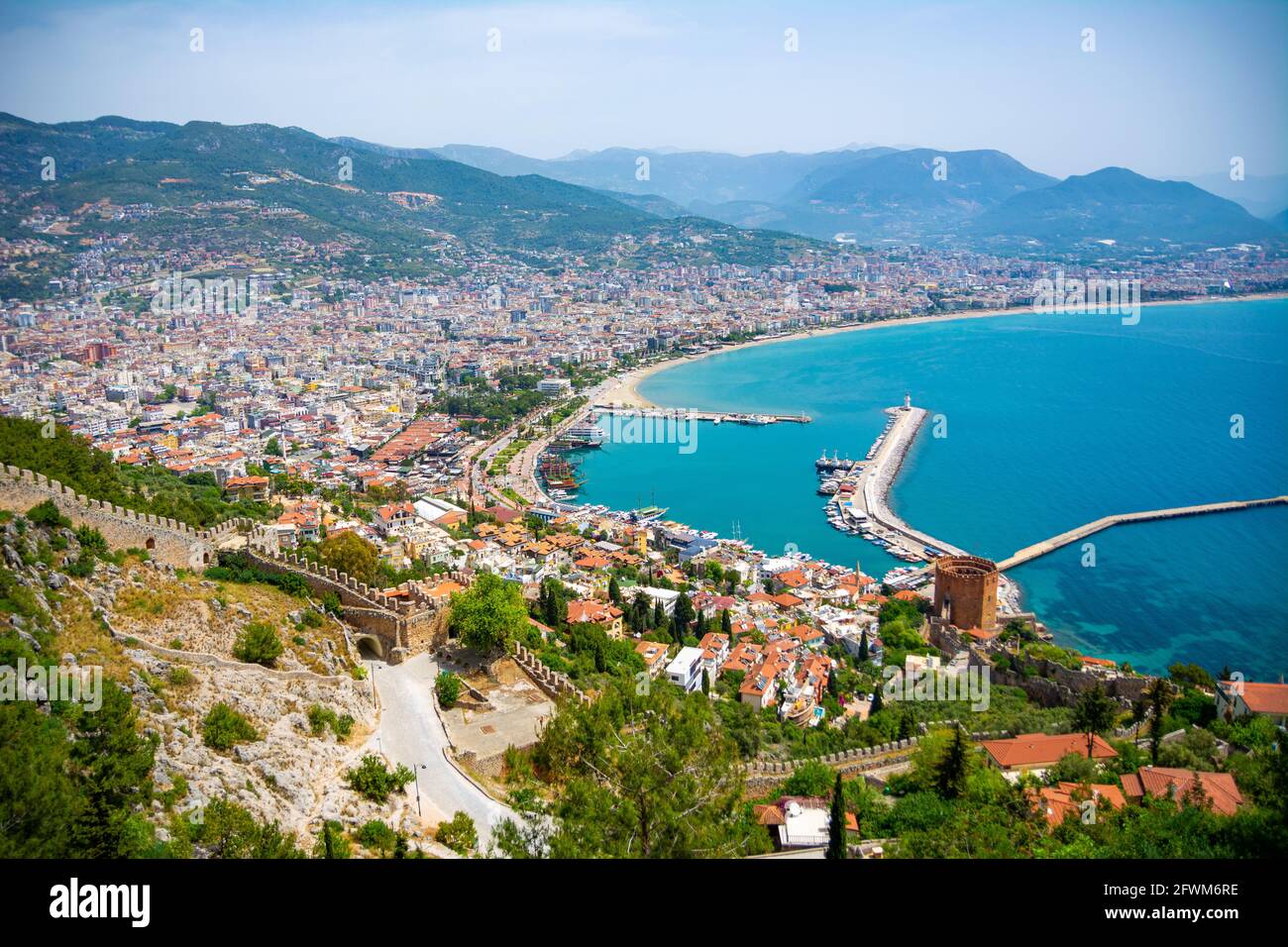 Beautiful views of the city of Alanya from above. An ancient defensive ...