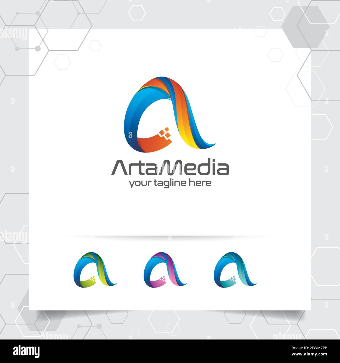 Digital logo design vector letter A concept with modern colorful pixel ...
