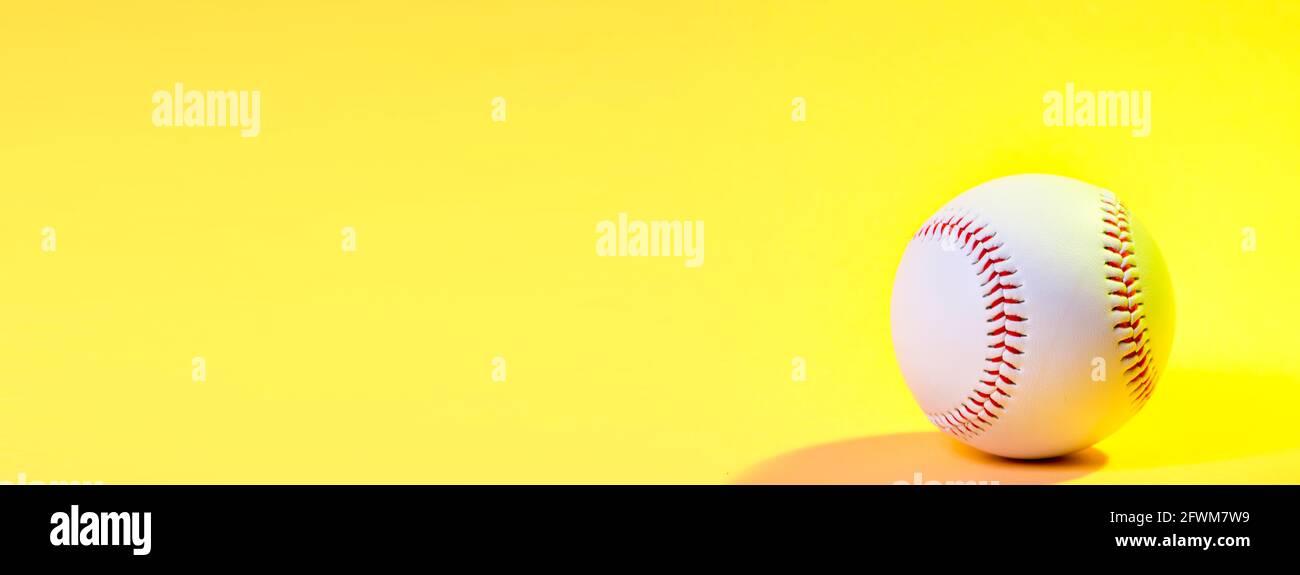 Baseball ball on yellow background. Horizontal sport poster, greeting ...