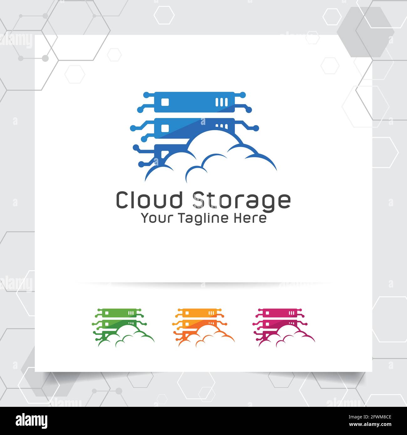 Cloud hosting logo vector design with concept of server and cloud icon ...