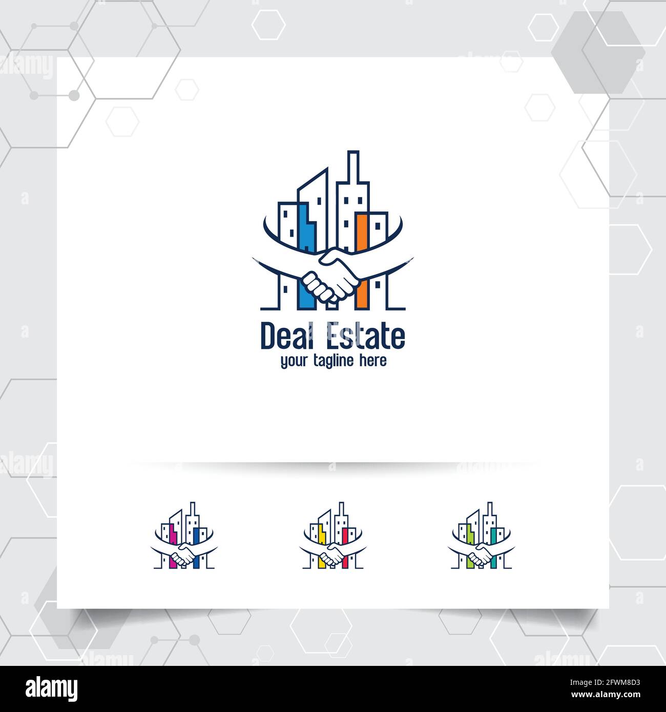 Property logo design vector with concept of deal and hand shake. Real ...