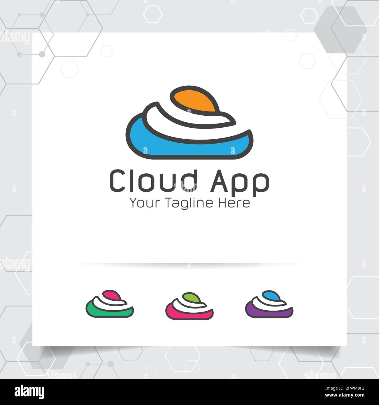 Abstract Cloud logo vector design with concept of flat line cloud icon ...