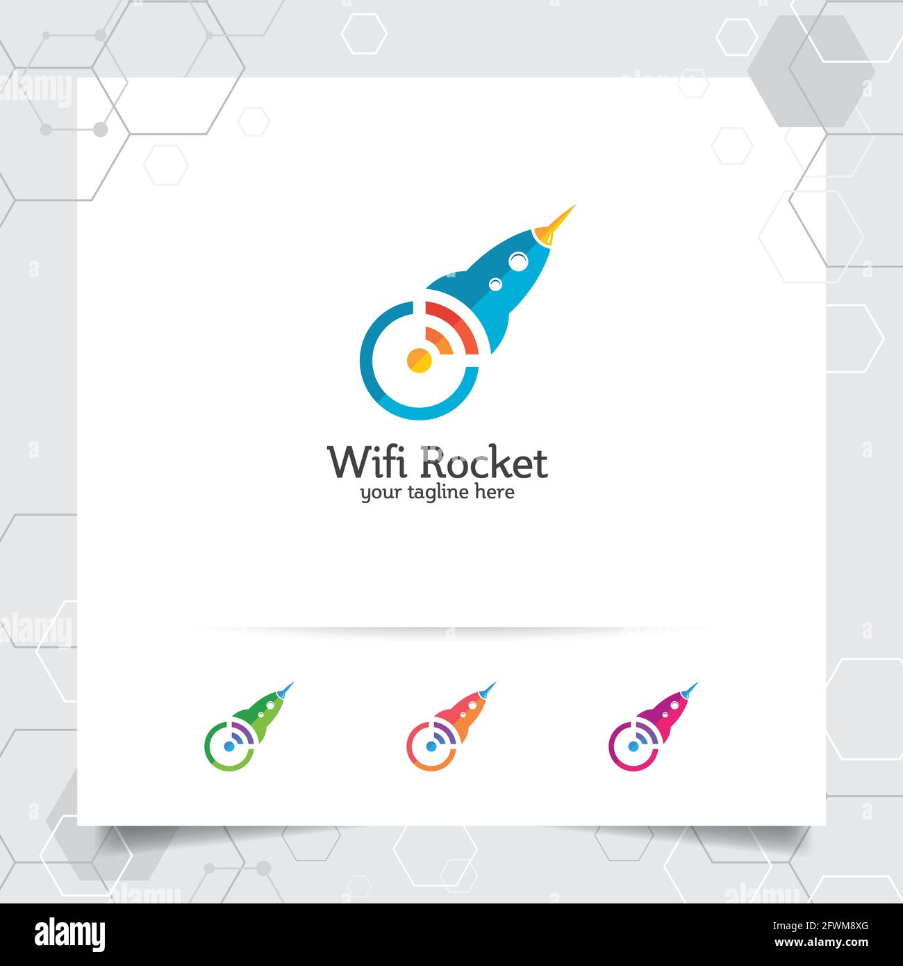 Rocket logo design with networking concept and rocket icon. Wireless ...