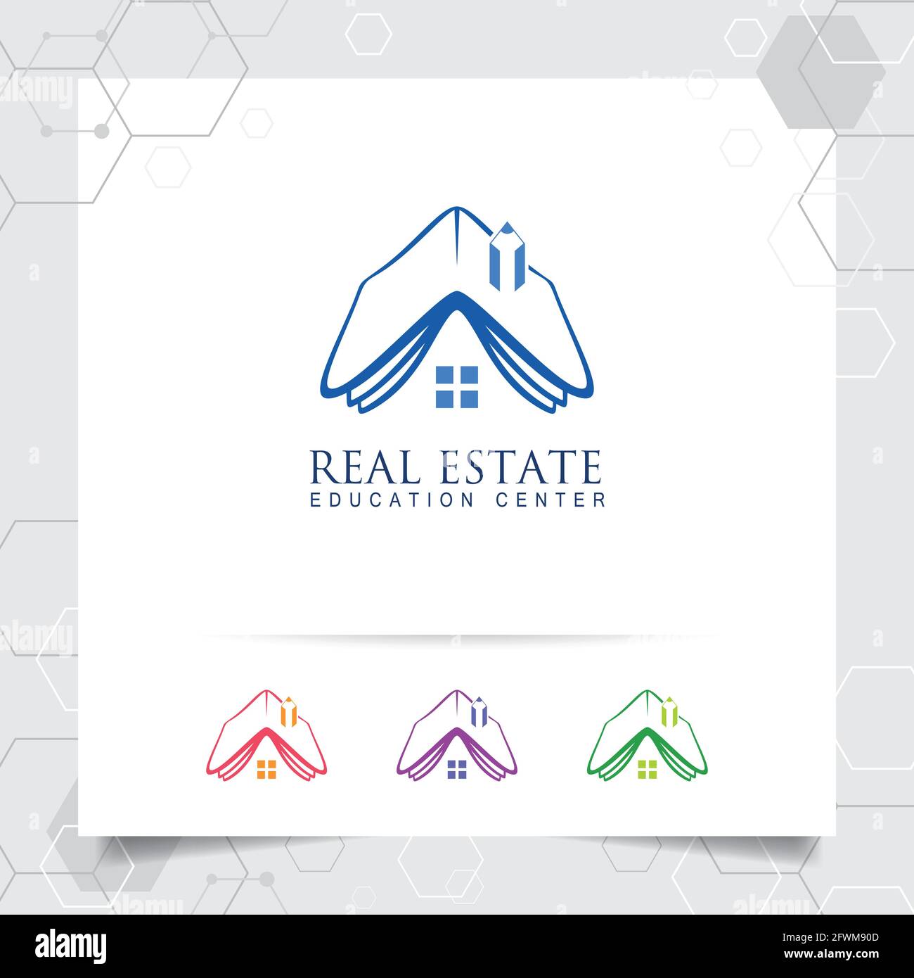 House home logo design concept of rooftop vector and pencil icon. Real ...