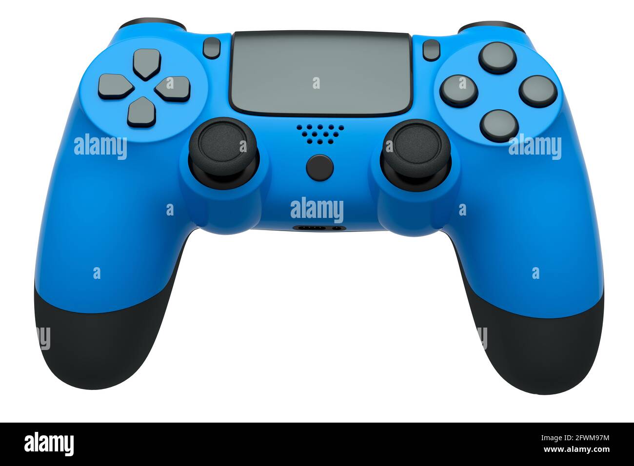 Realistic blue video game joystick on white background Stock Photo - Alamy
