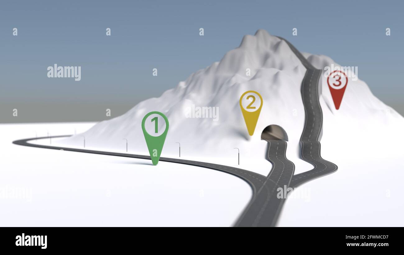 Easy medium hard way road via mountain under blue sky with marks 3d ...