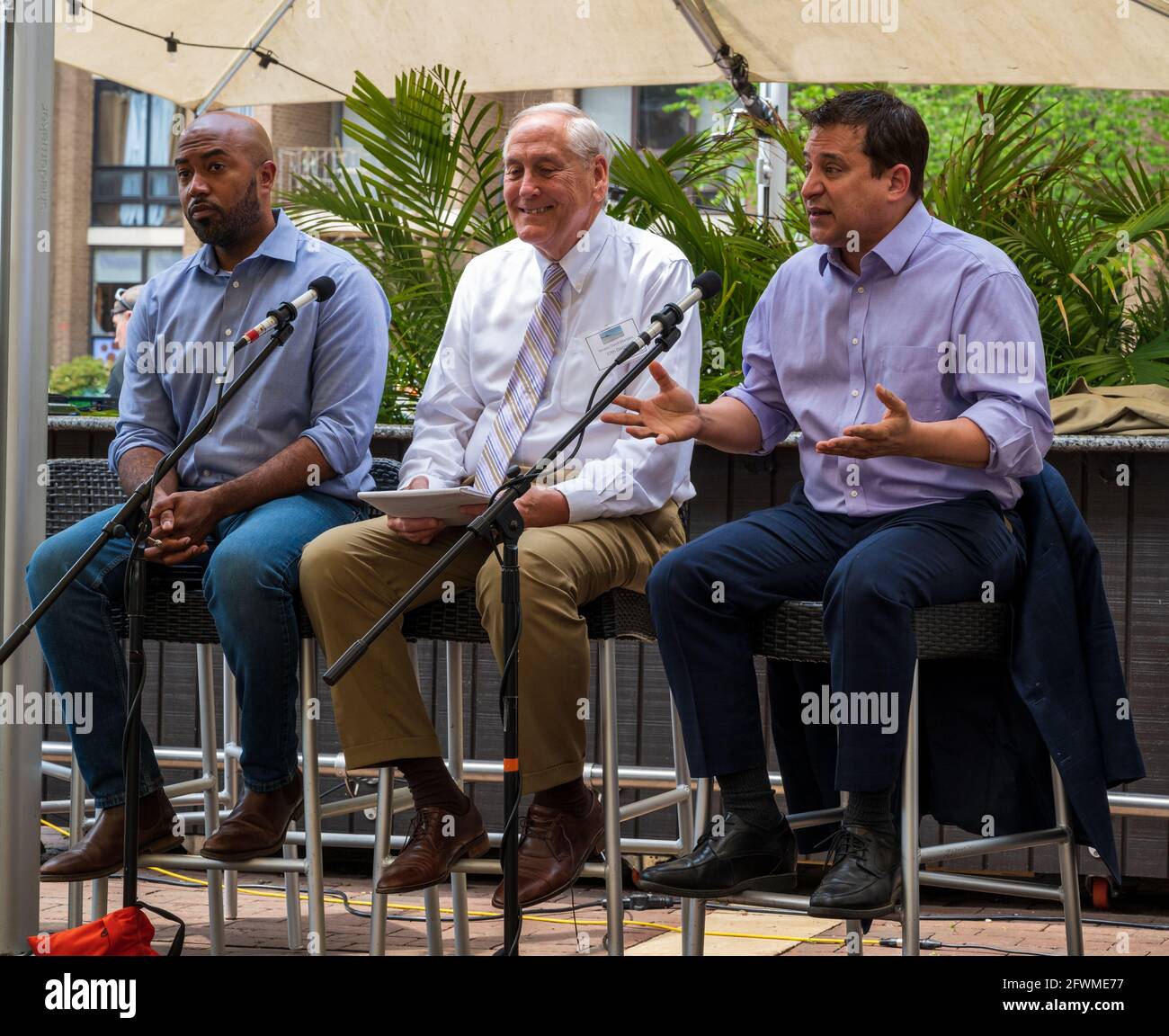 Reston, VA, USA -- May 22, 2021. Lt. Governor candidates Mark Levine ...