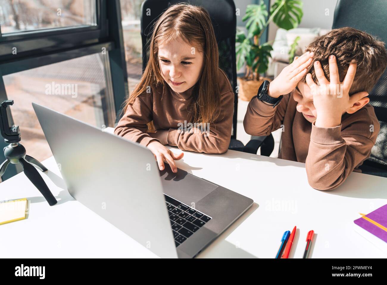 Brother and sister at the laptop Stock Photo - Alamy
