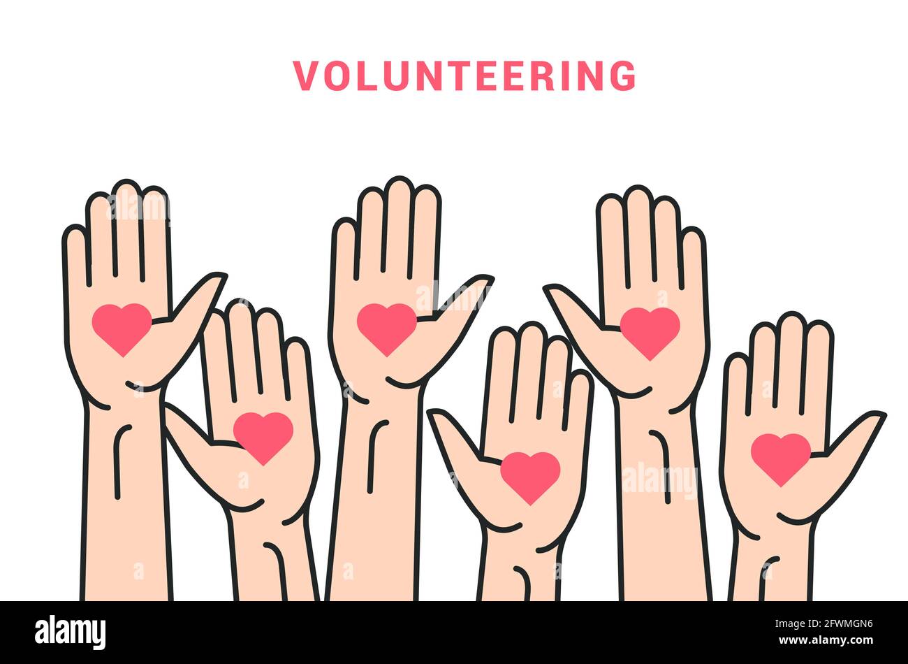 Volunteer vector icon heart care team. Charity volunteer hand symbol ...