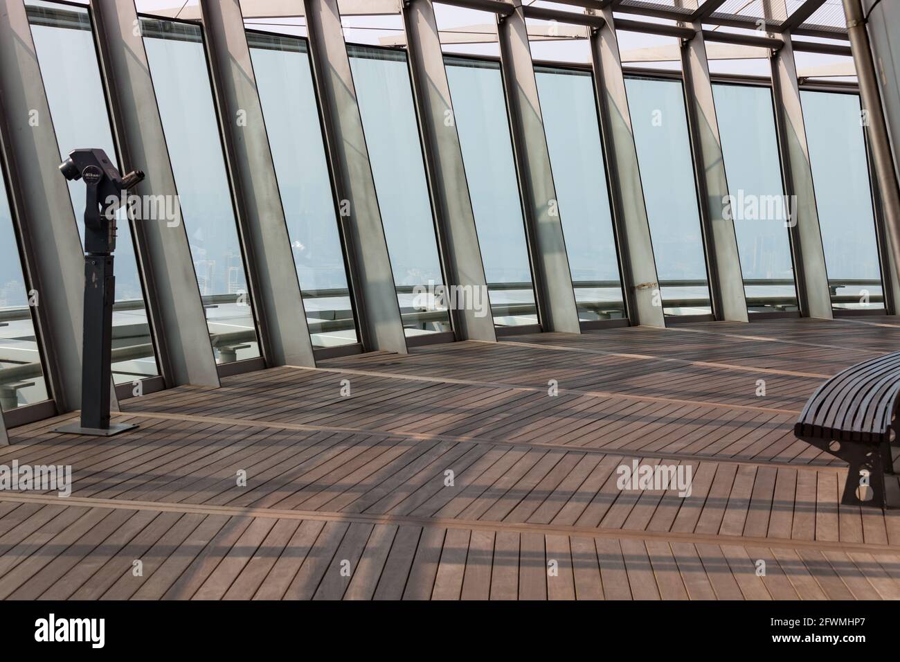 Empty observation deck of the Torre de Macau (Macau Tower) convention ...