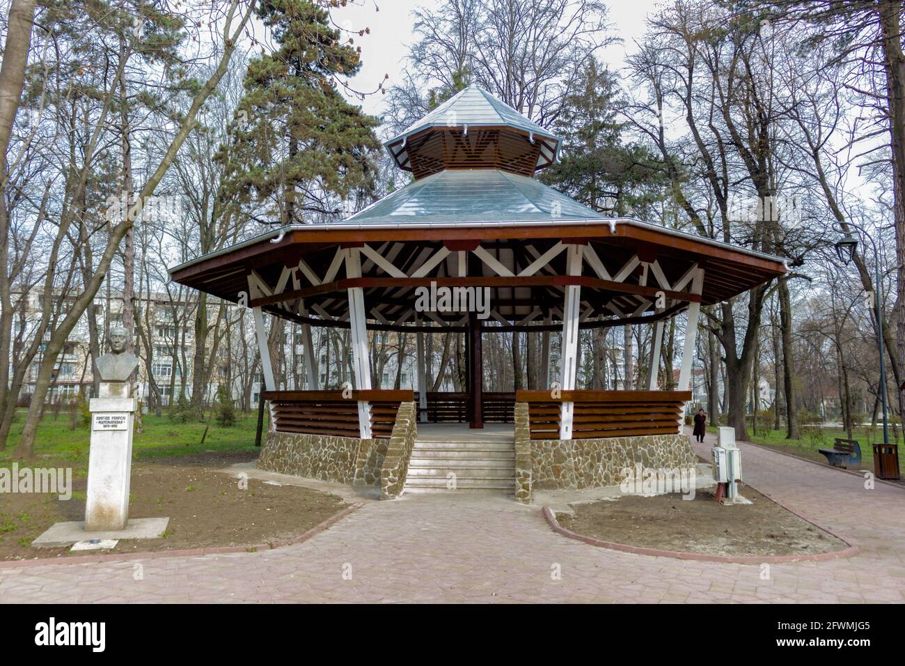 A wooden alcove in the park on a gloomy day Stock Photo - Alamy