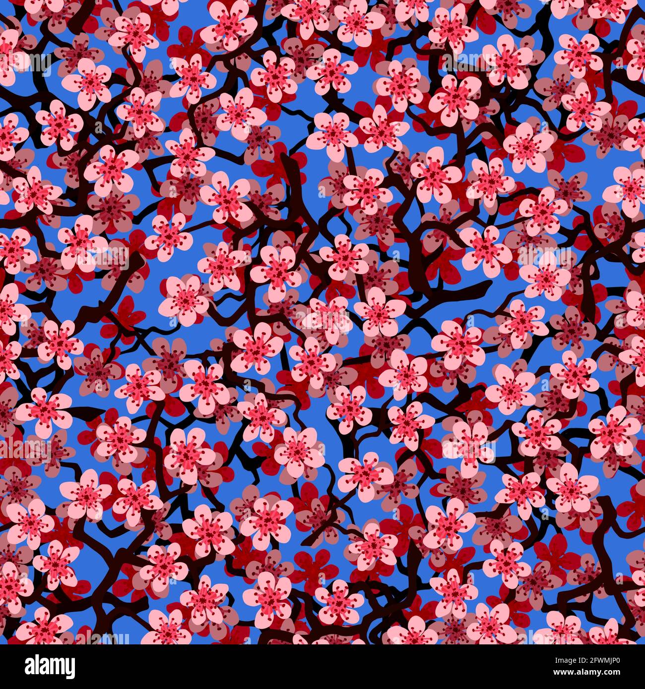 Seamless pattern with blossoming Japanese cherry sakura branches for ...
