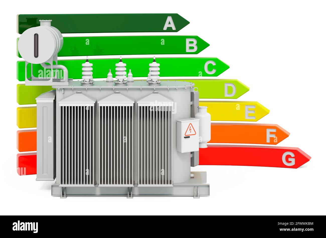 Transformer oil with energy efficiency chart, 3D rendering isolated on ...
