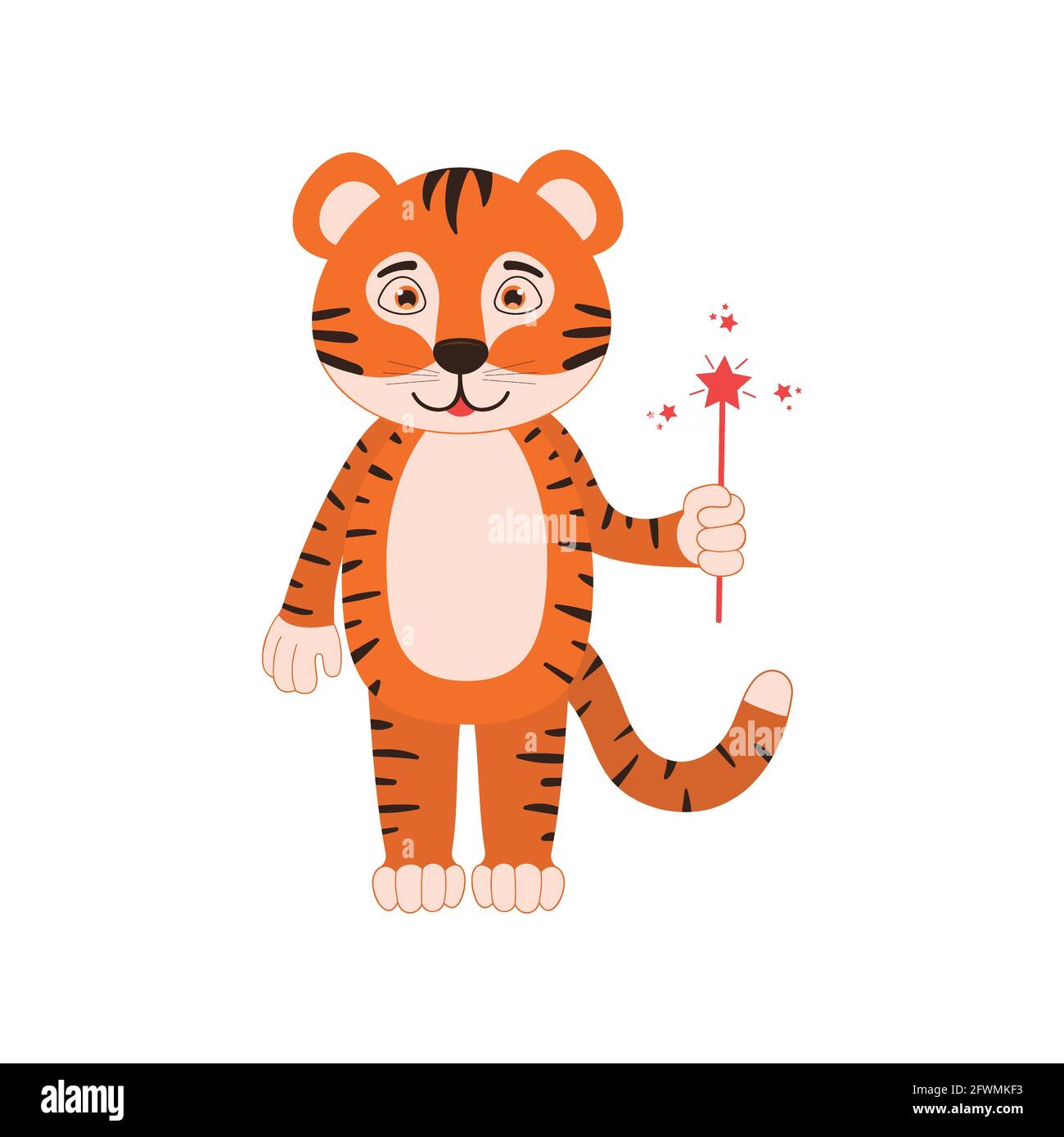 Cute tiger cub with magic wand. Funny animal character for kids ...