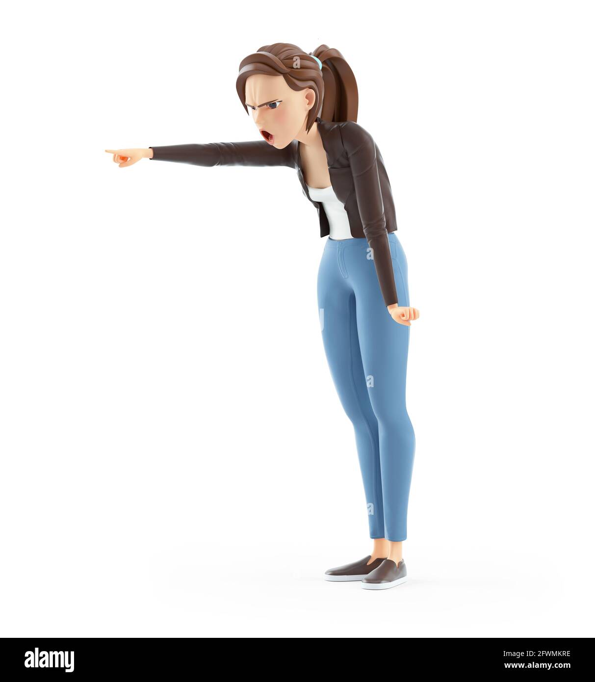 3d angry cartoon woman shouting and pointing finger, illustration ...
