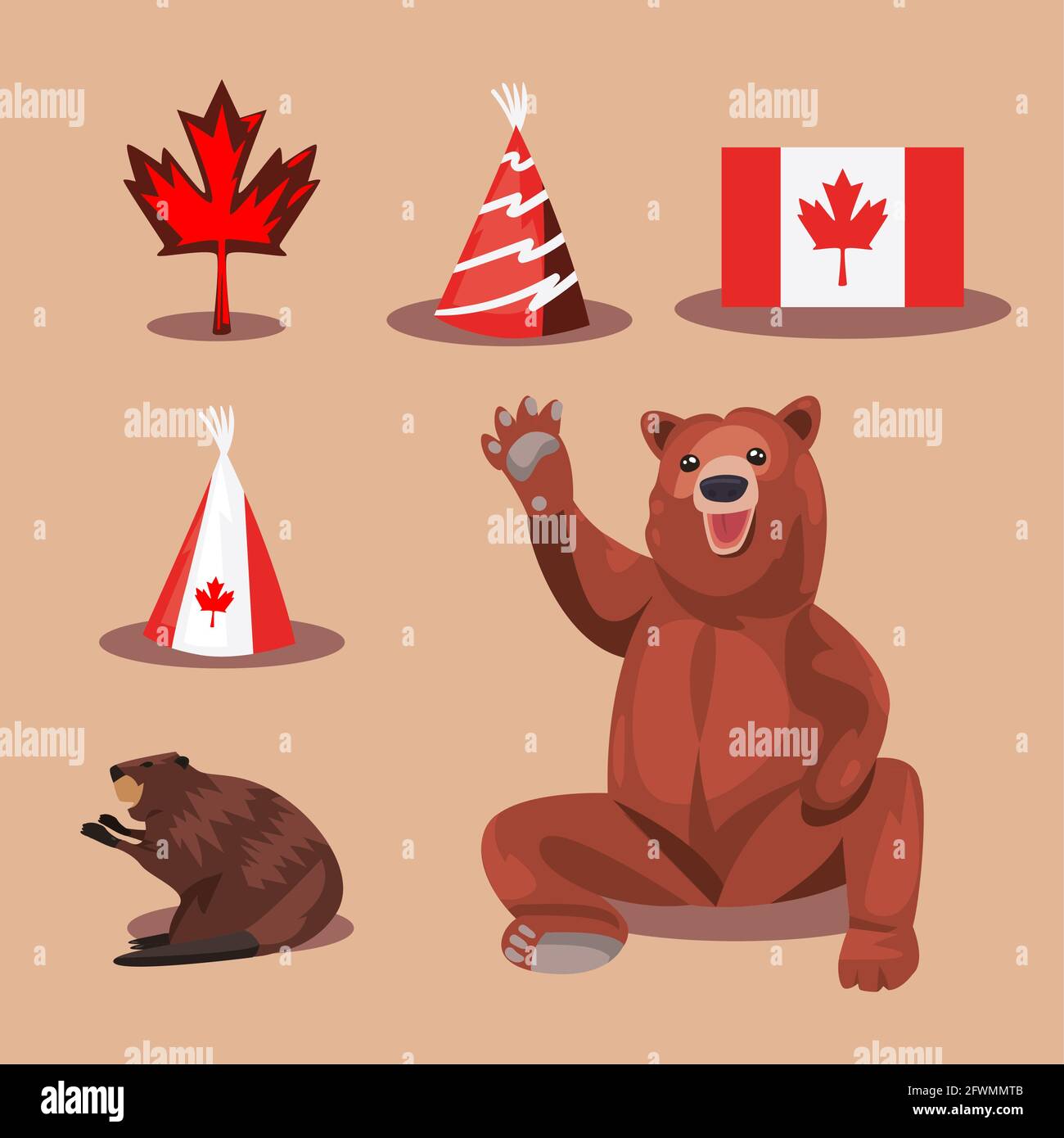 Canadian bear with happy canada day icons Stock Vector Image & Art - Alamy