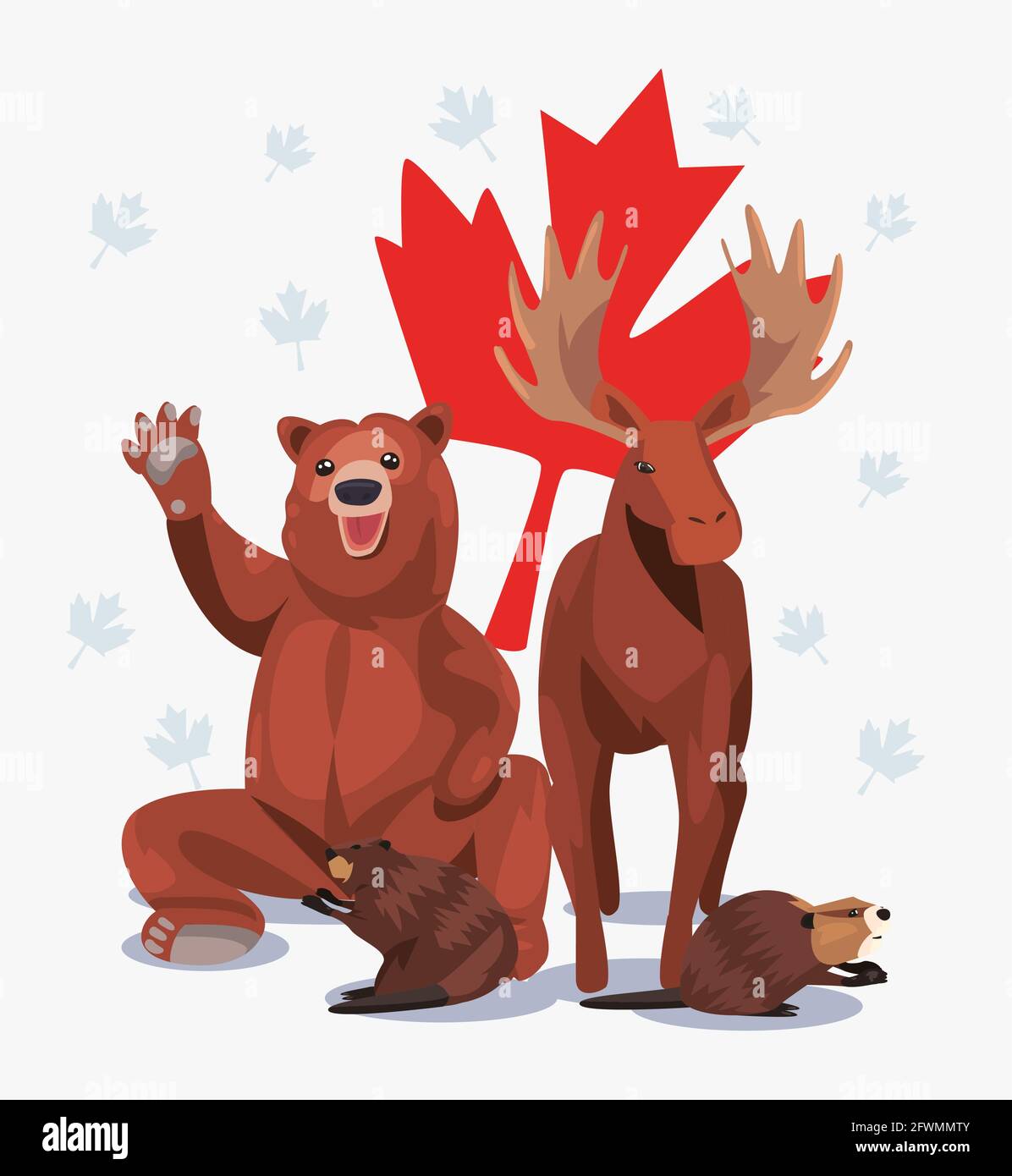 Canadian animals with red maple leaf Stock Vector Image & Art - Alamy