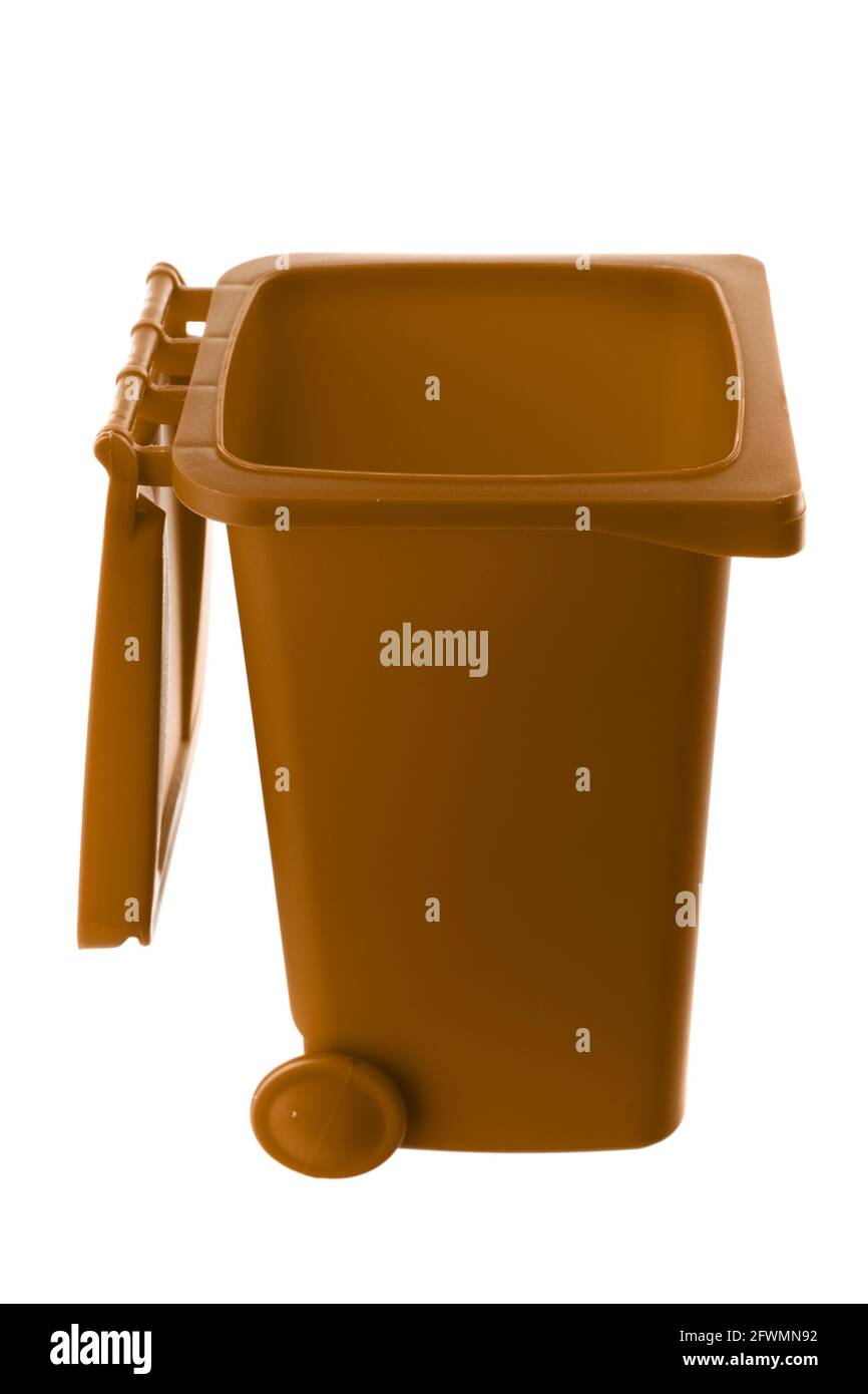 Plastic brown trash can isolated on white background Stock Photo - Alamy