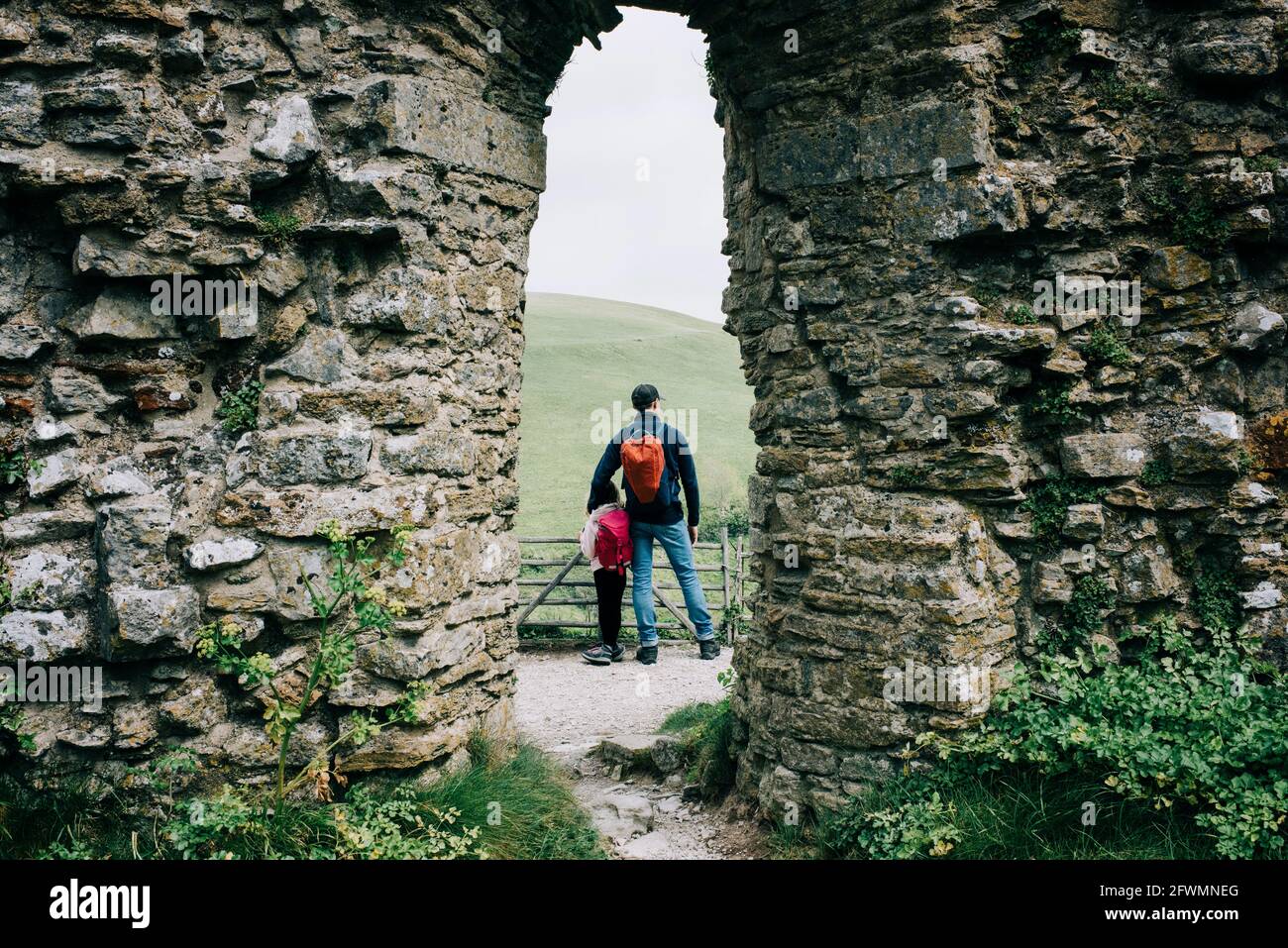 father and daughter exploring an English castle together happily Stock ...
