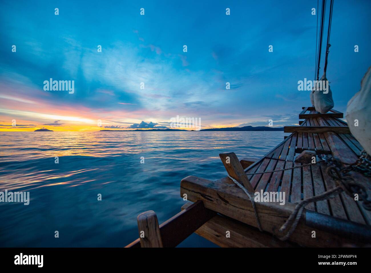Bow of wooden sailboat in Raja Ampat Stock Photo - Alamy