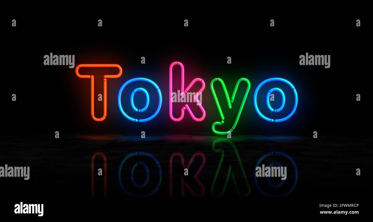 Tokyo symbol neon symbol. Light color bulbs with romantic city sign ...