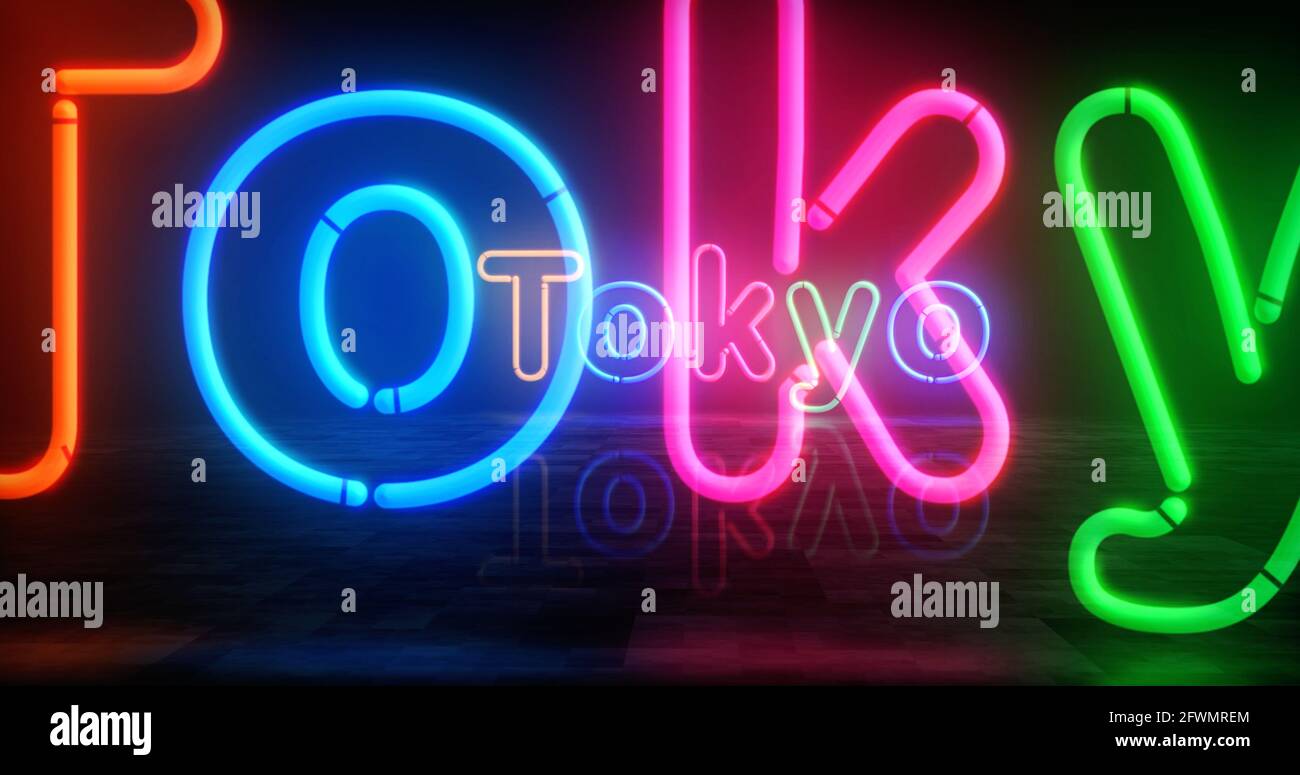 Tokyo symbol neon symbol. Light color bulbs with romantic city sign ...