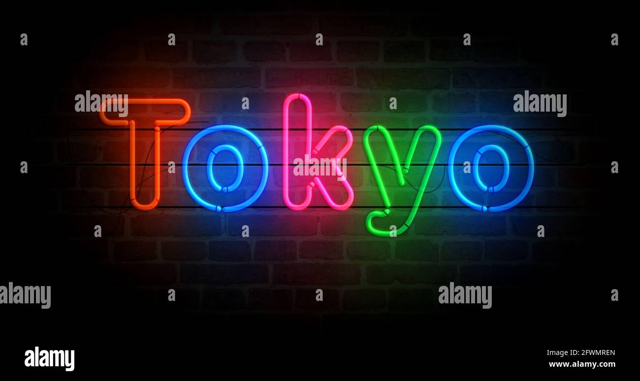 Tokyo symbol neon symbol. Light color bulbs with romantic city sign ...