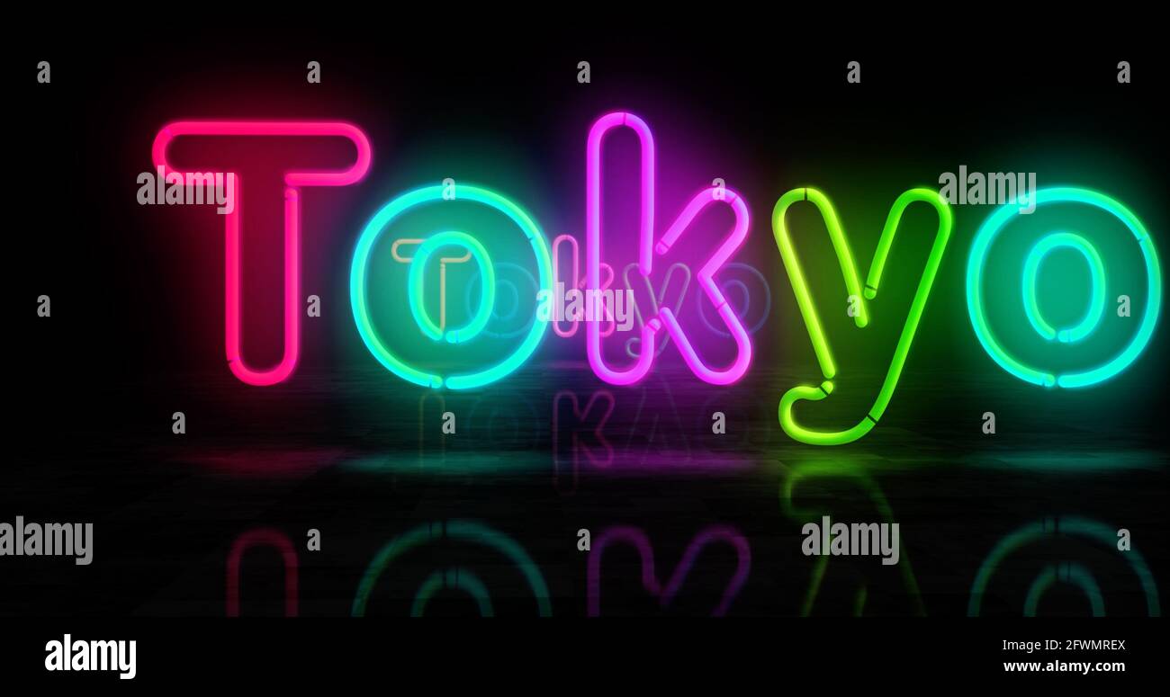 Tokyo symbol neon symbol. Light color bulbs with romantic city sign ...