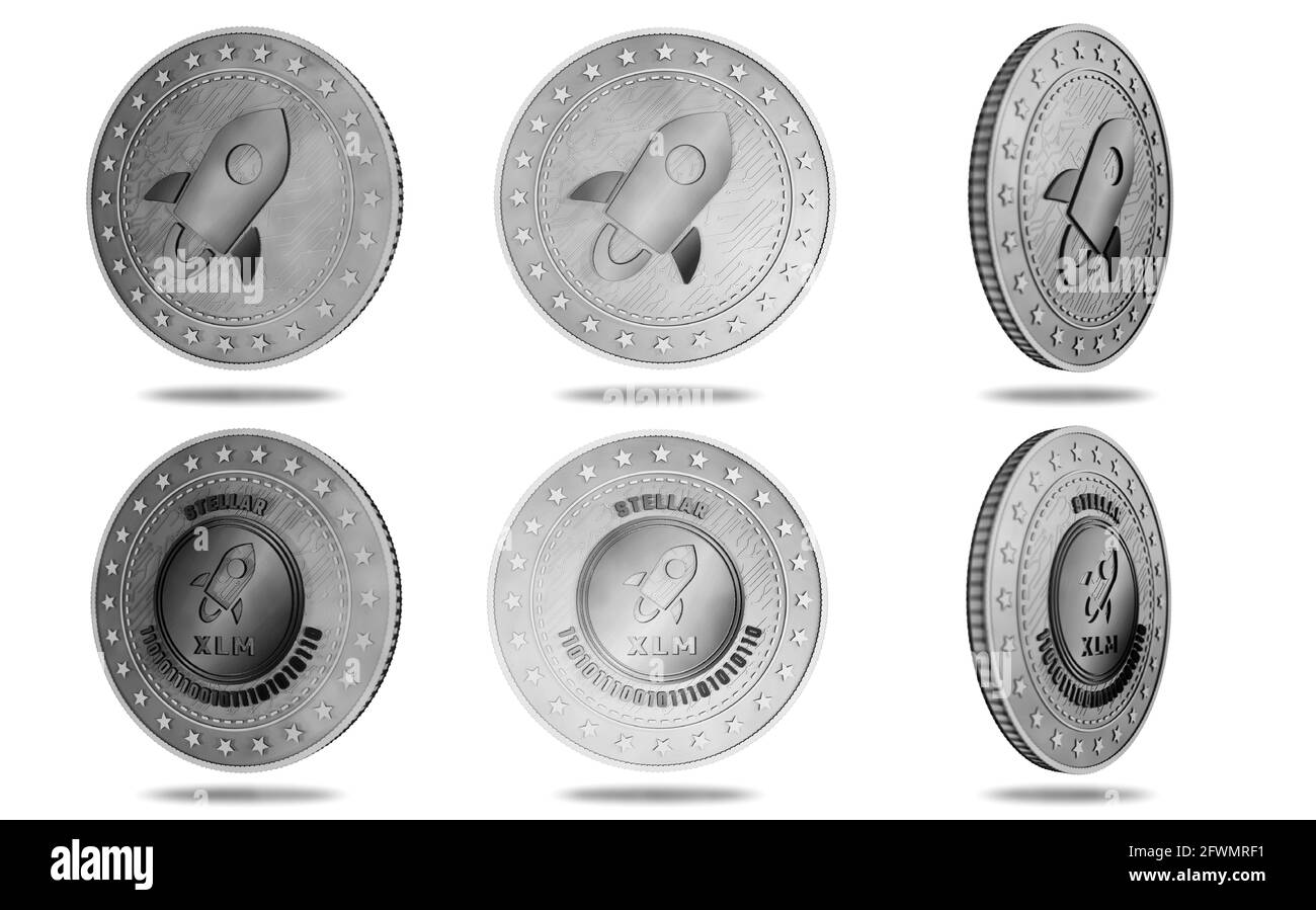 Stellar XLM cryptocurrency symbol isolated silver coin on green screen ...