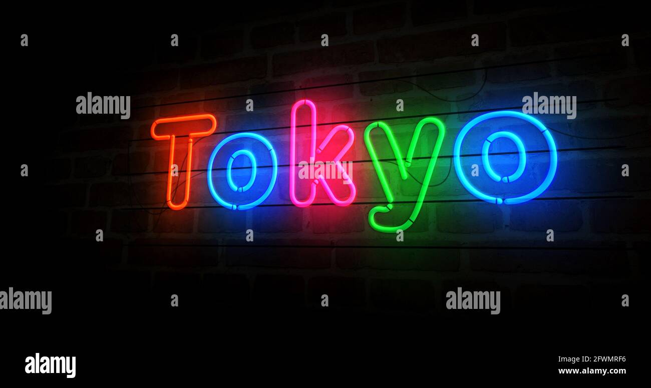 Tokyo symbol neon symbol. Light color bulbs with romantic city sign ...