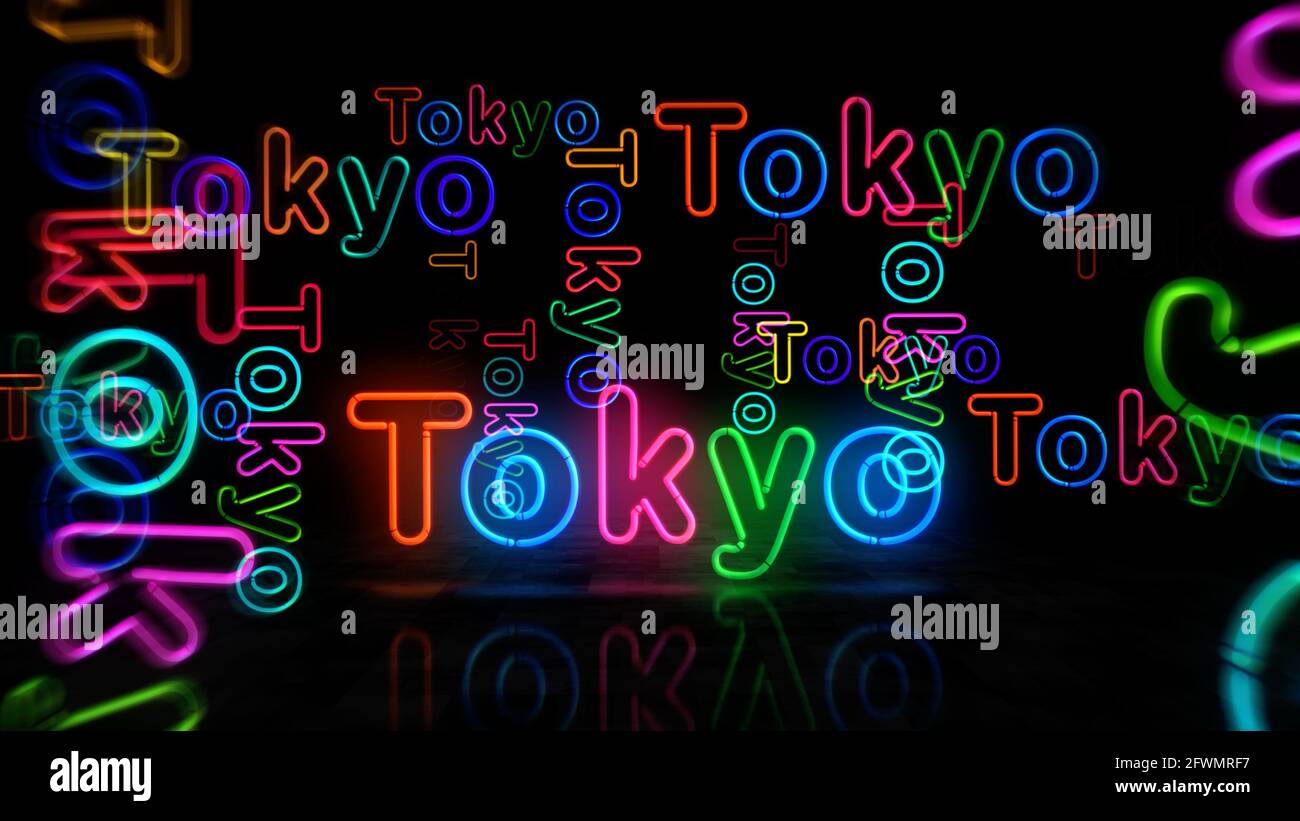 Tokyo symbol neon symbol. Light color bulbs with romantic city sign ...