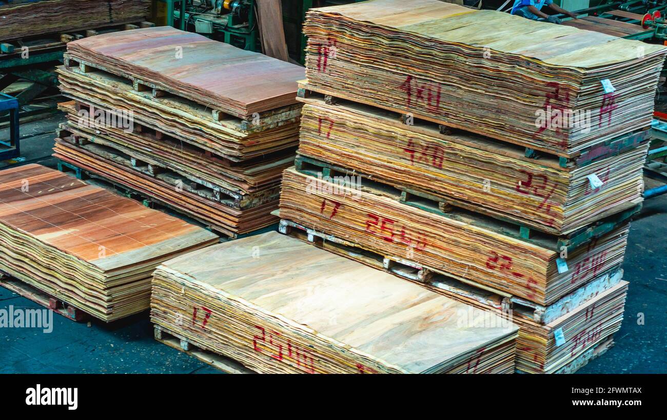 stack of veneer at plywood manufacture industry Stock Photo - Alamy