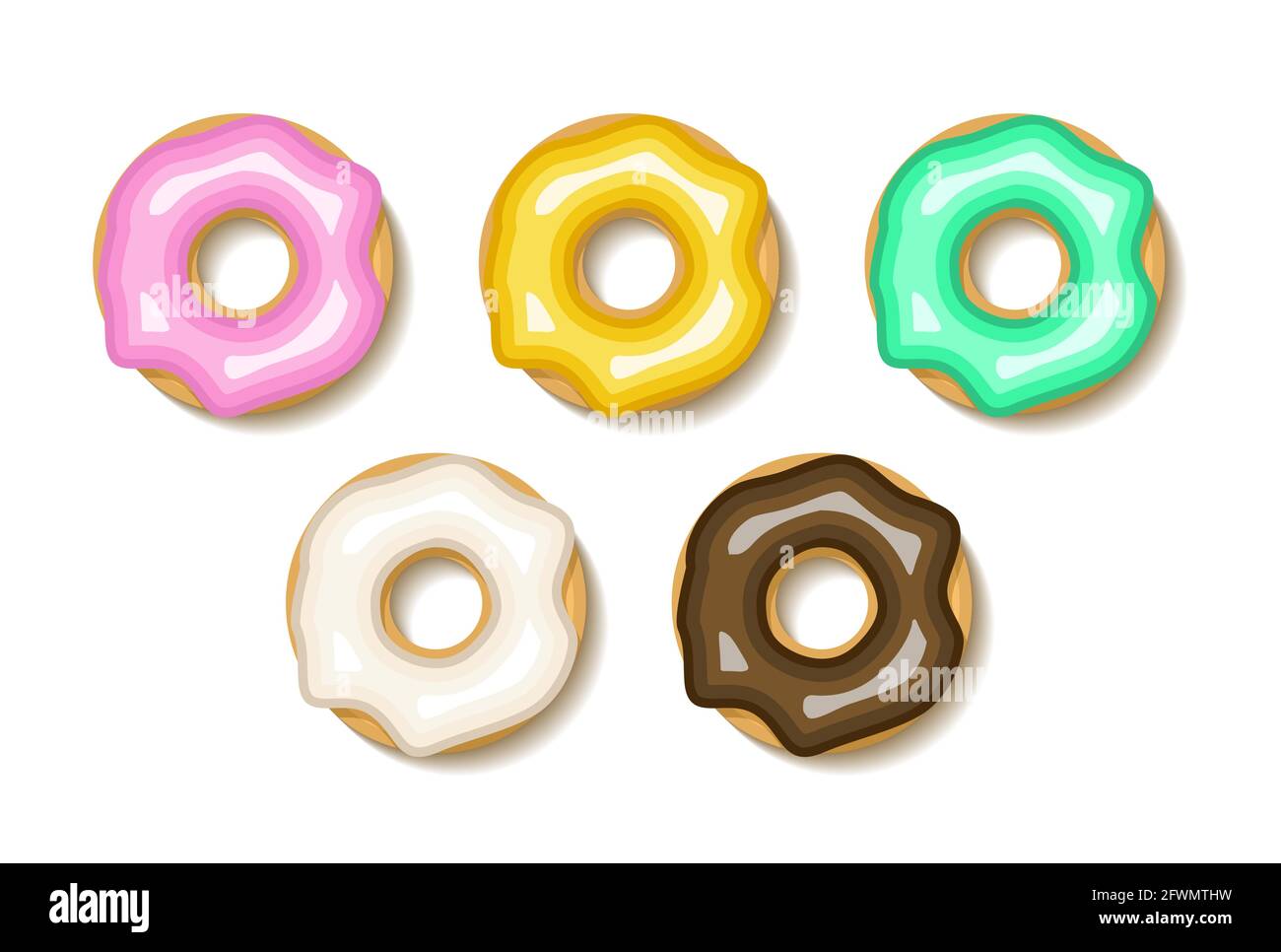 Donut set illustration. Flat donuts dessert cake icon. Doughnut round sweet design Stock Vector ...