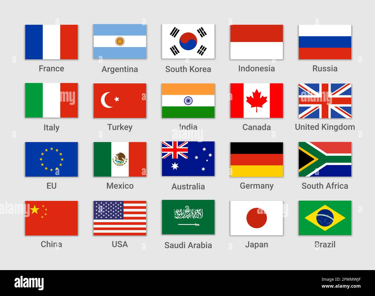 Vector G20 country flag Mexico, USA, Canada. G20 flag set icon Stock ...