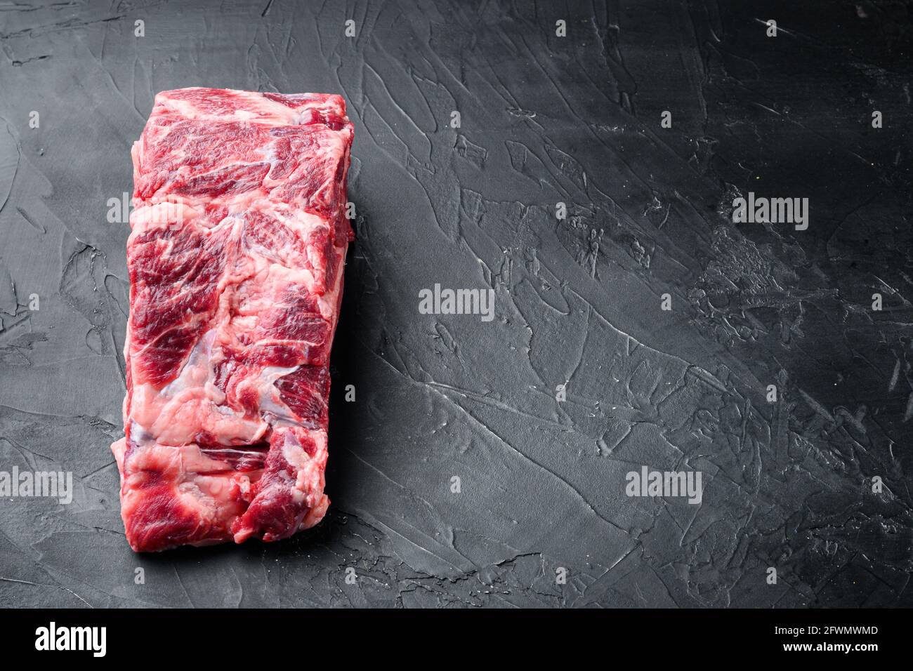 Thick cut raw beef rib eye. Marbled organic meat ribeye steak set, on ...