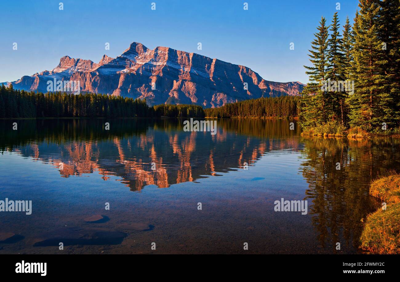 Mount Rundle from Two Jack Lake, Banff National Park, Alberta, Canada ...