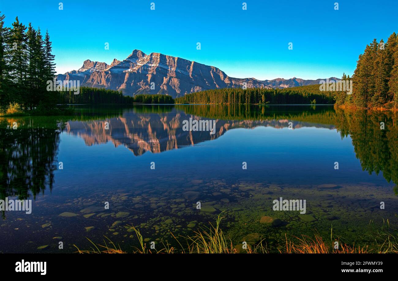 Mount Rundle from Two Jack Lake, Banff National Park, Alberta, Canada ...