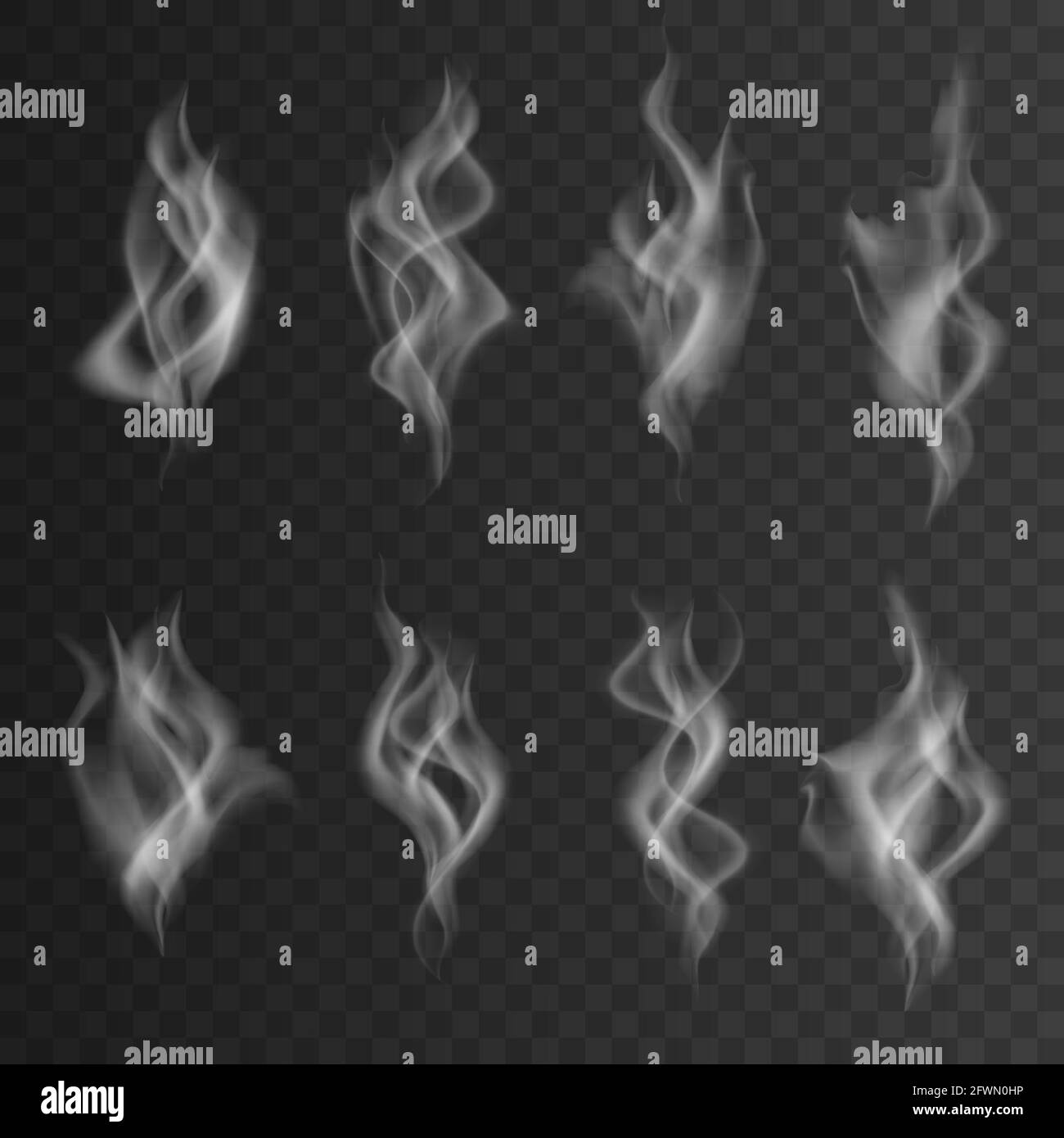 Isolated collection of white smoke on the dark background. Vector ...