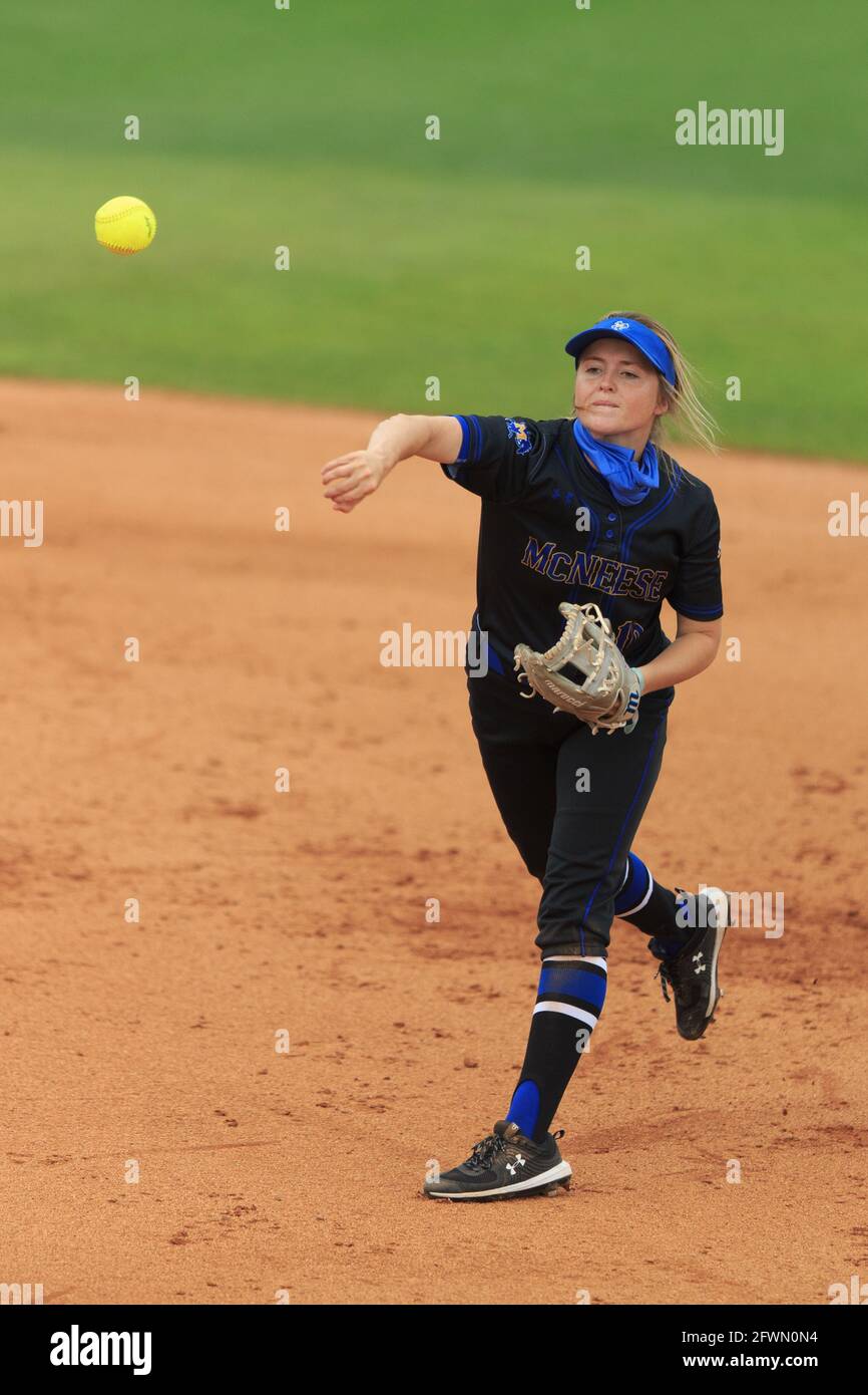 McNeese State's Tayler Strother throws to first for an out against LSU ...
