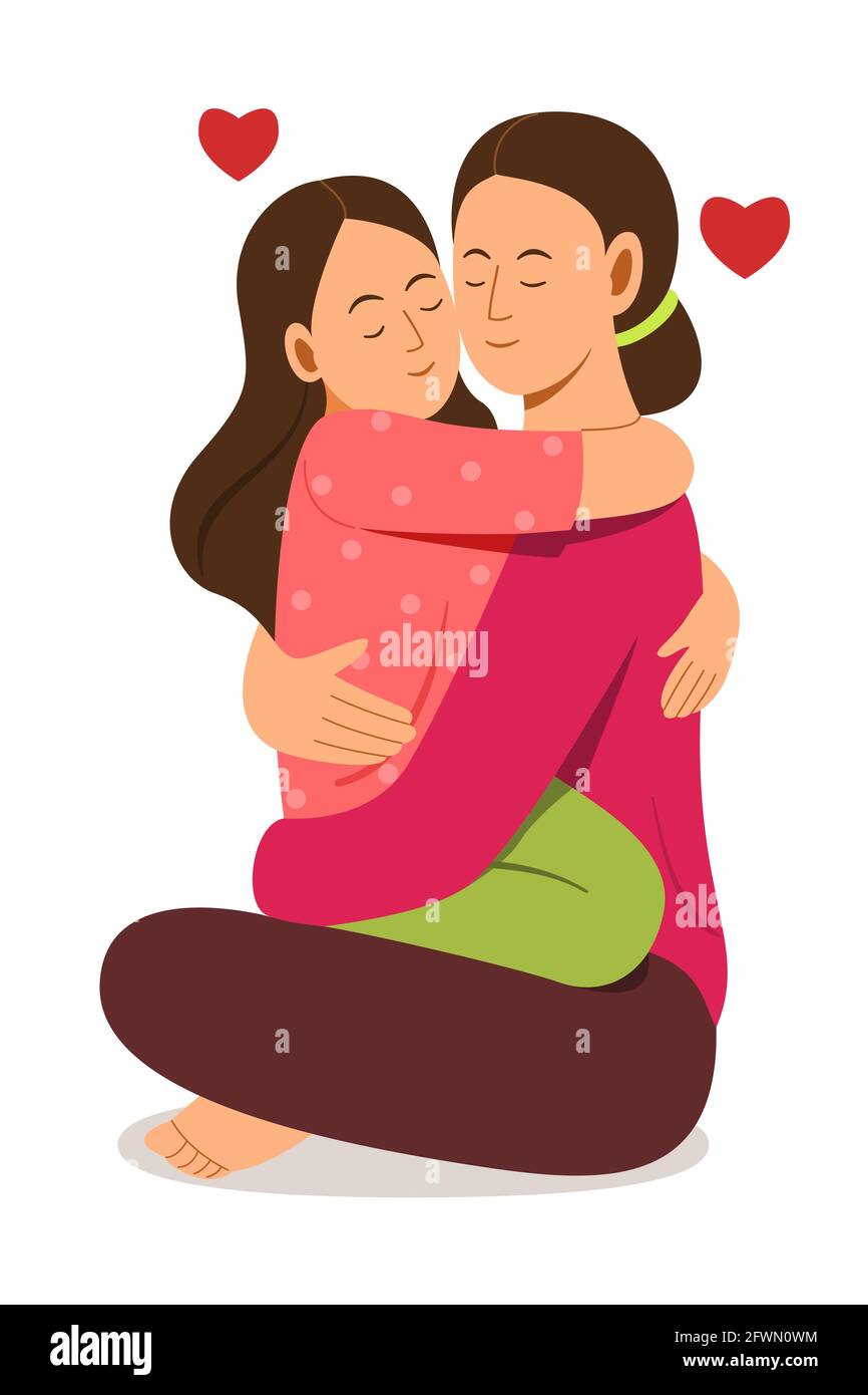 Mother Cuddle the Daughter Stock Vector Image & Art - Alamy