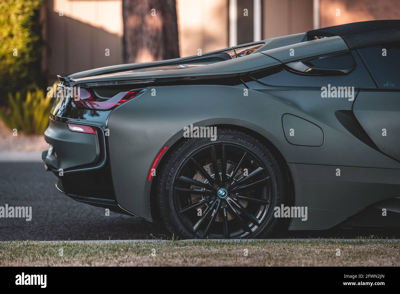 BMW i8 Roadster with matte green wrap Stock Photo - Alamy