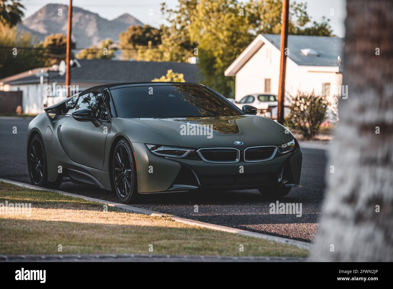 BMW i8 Roadster with matte green wrap Stock Photo - Alamy