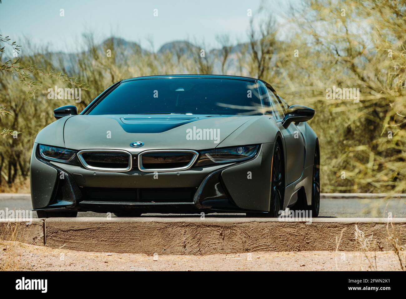 BMW i8 Roadster with matte green wrap Stock Photo - Alamy