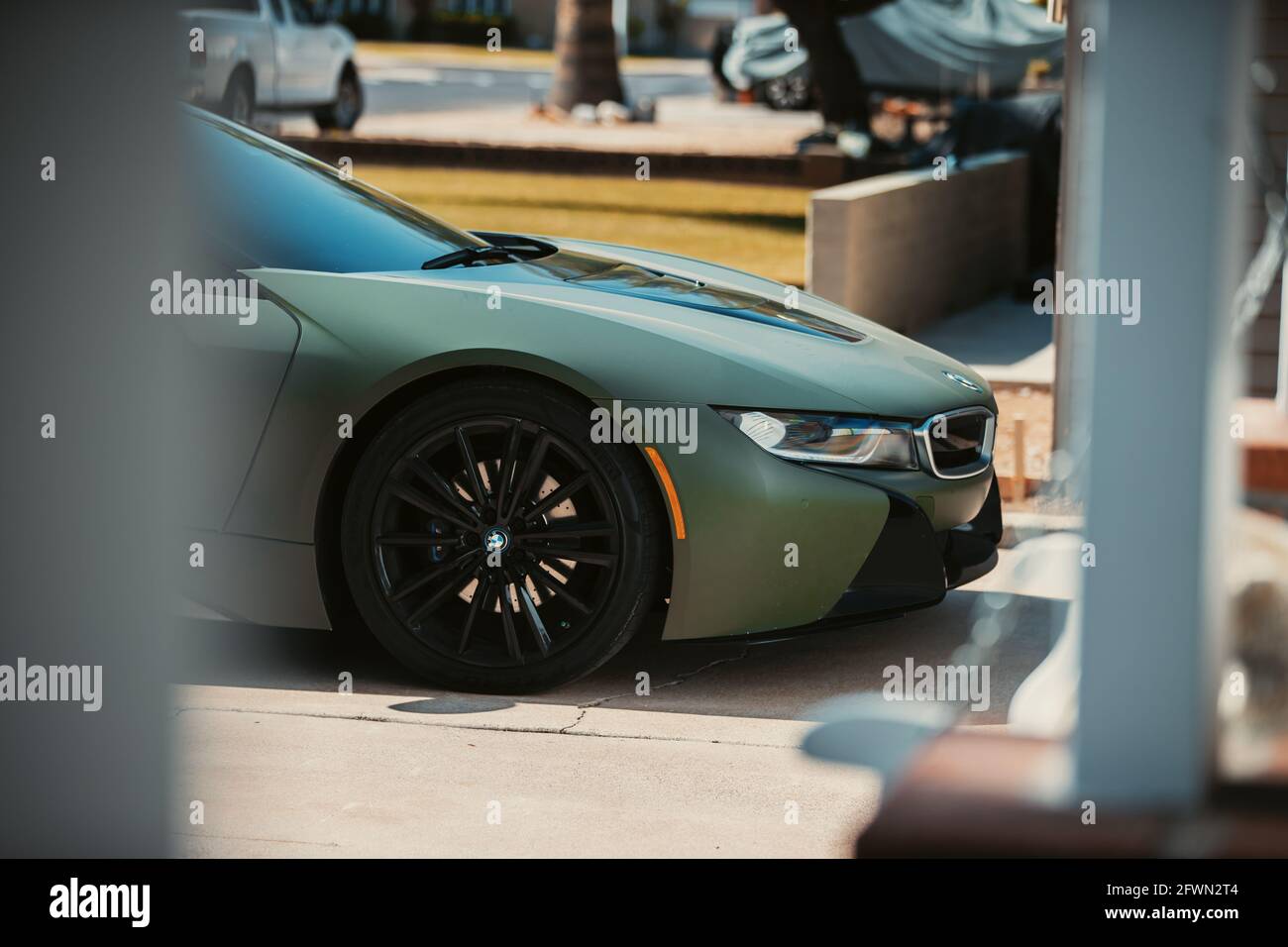 BMW i8 Roadster with matte green wrap Stock Photo - Alamy