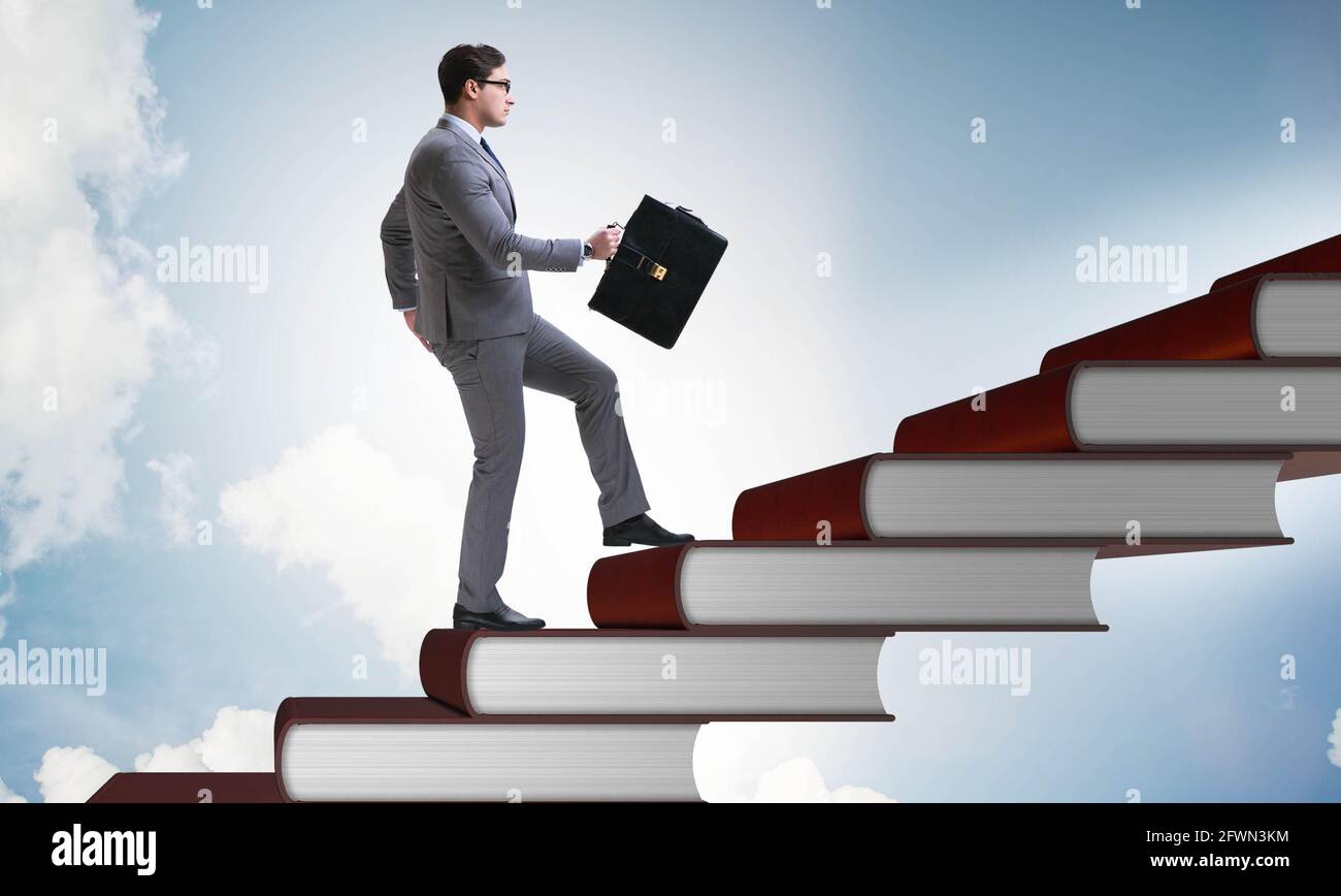 The businessman student climbing the ladder of education books Stock ...